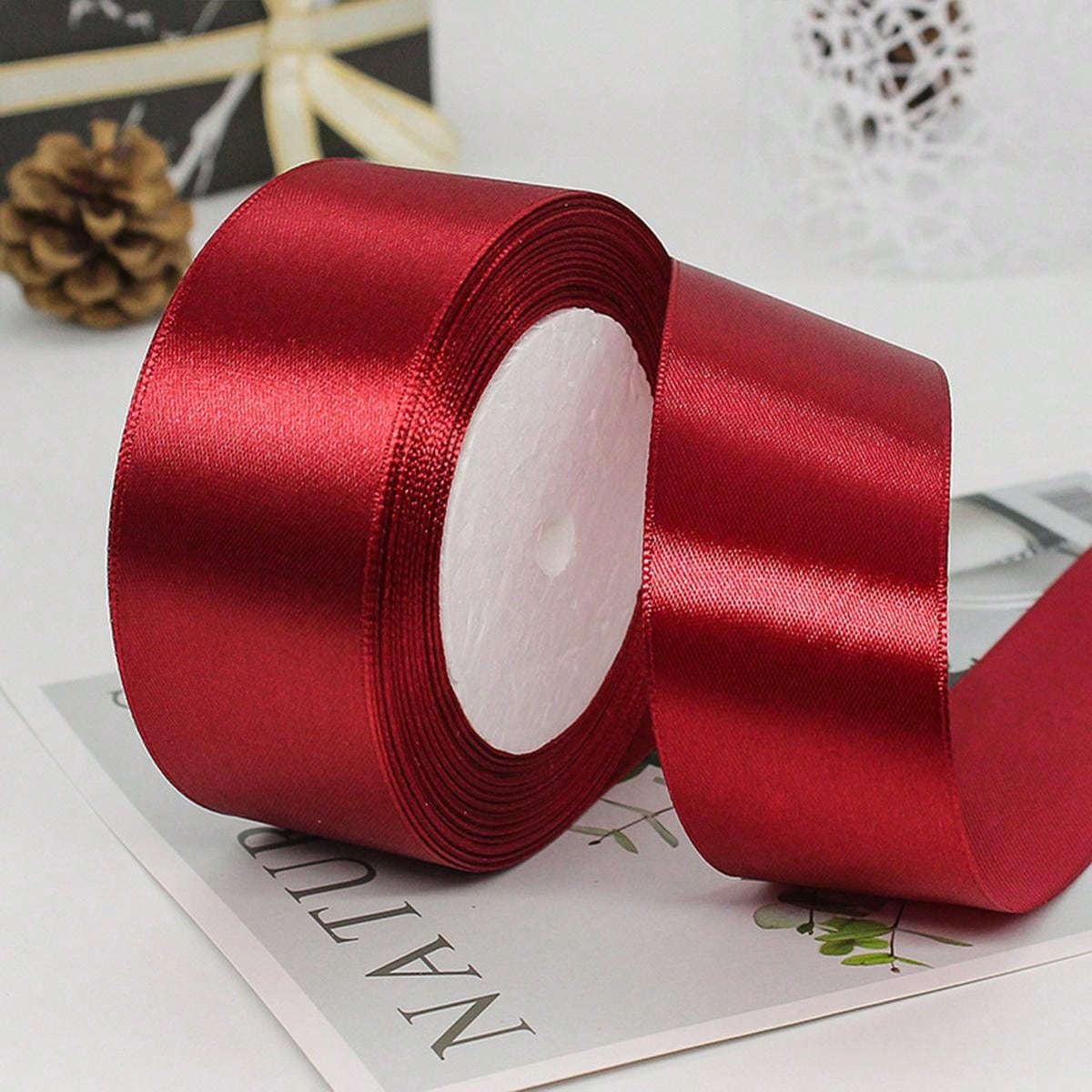 1/5 Rolls Wine Red 4cm Wide Satin Ribbon, For Hair Bow Making, Cake And ...