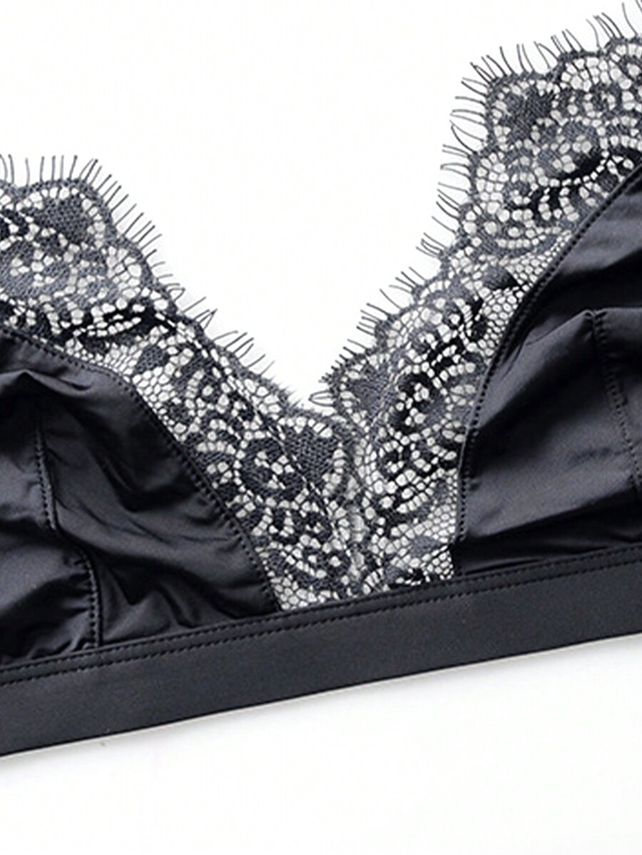 Soft Satin Bra Comfortable Underwear Wireless Lace Bralette 3/4 Cup ...