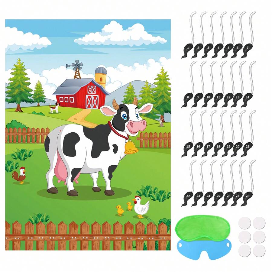 Fowecelt Pin The Tail on The Cow, Cow Games with 28 Pcs Cow Tails for ...