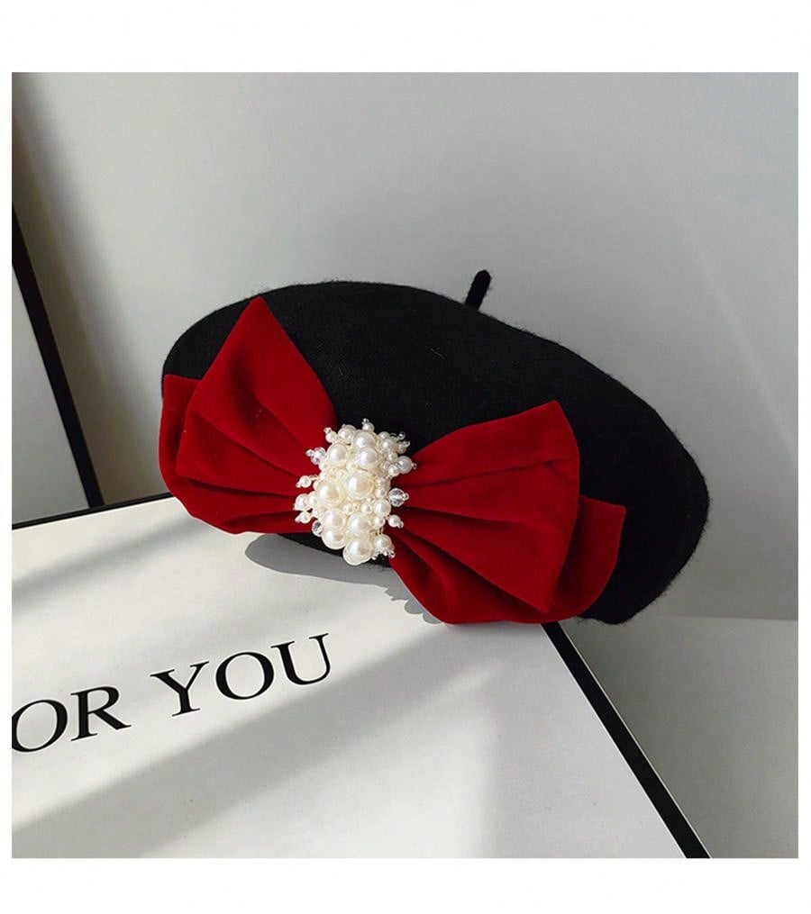 1 Boina De Lana Negra Con Lazo Para Mujer, Adecuada Para Uso Diario Y ...