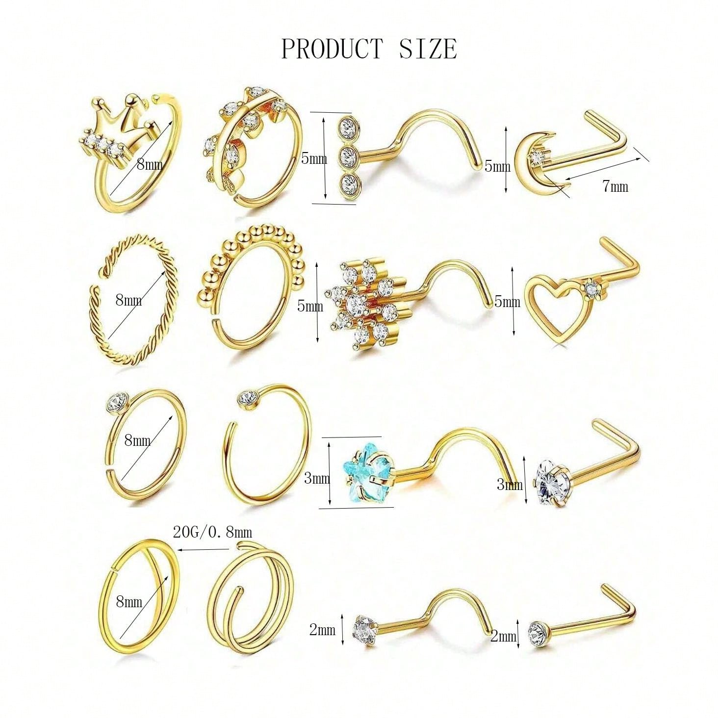 16-teiliges 20g-nasenstecker-set, Hypoallergen, Edelstahl ...