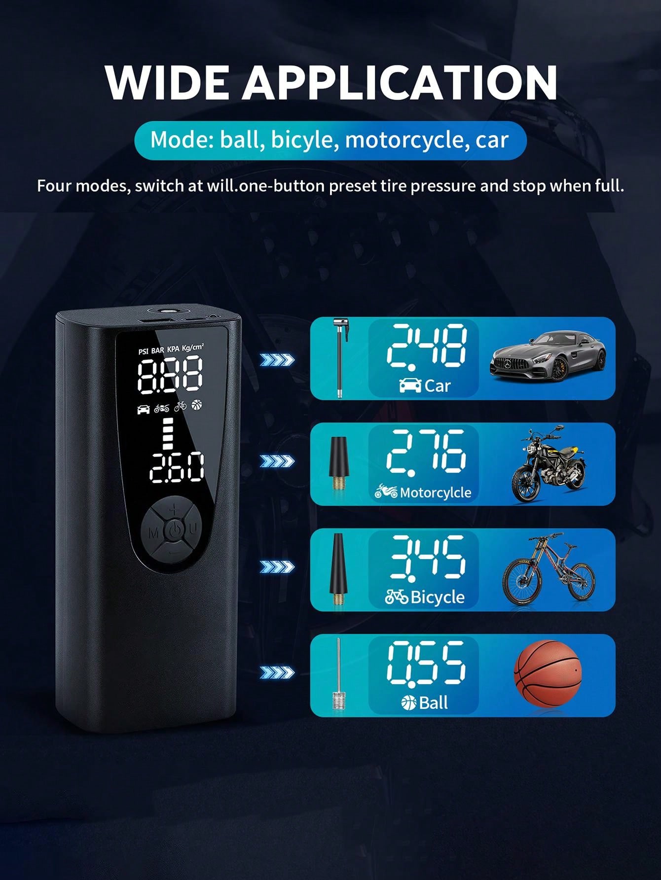 Cordless Tire Inflator Portable Air Compressor 150 PSI Car Tire Pump ...