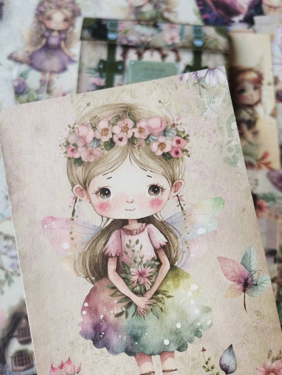 1pack 60pcs Dreamy Vintage Fairy Tale Girl-themed Scrapbook Paper Materials | SHEIN USA