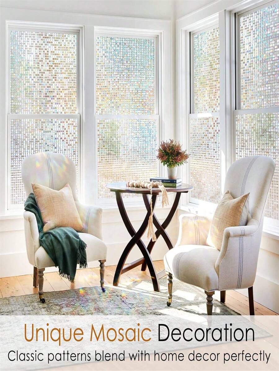 Stained Glass Window Film Mosaic Static Cling Decorative Window Vinyl, Removable Rainbow Window ...