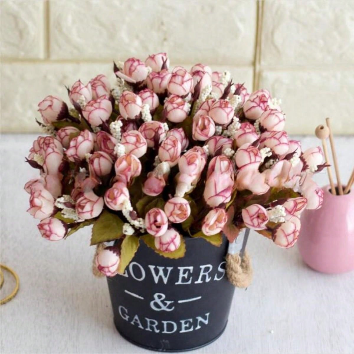 10pcs Coffee Brown Miniature Artificial Roses With Realistic 15 Rose ...