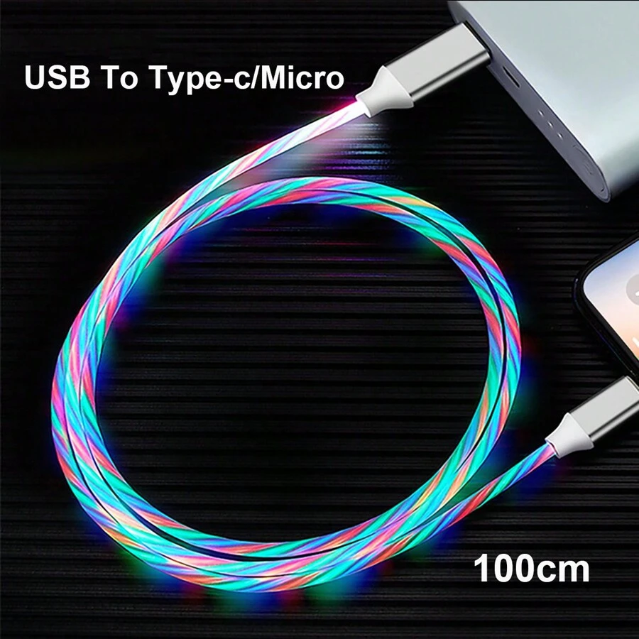 Illuminated USB Cable Fast Charging Cable Flow Light Micro USB Type C ...