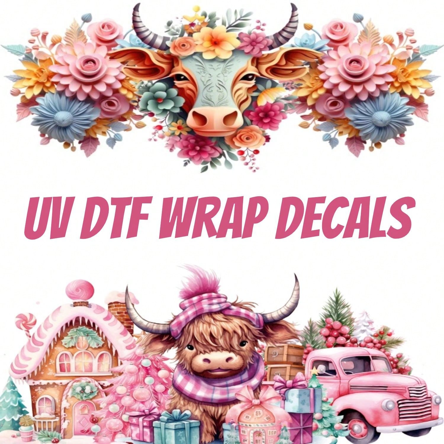 2 Sheets Uv Dtf Cup Wrap Decals Cow 3d Design On Transfers For 16