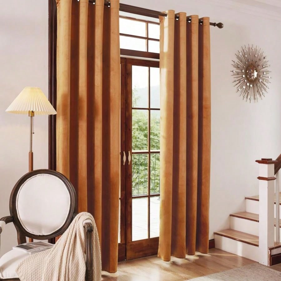 Orange Velvet Fashionable Window Curtains | SHEIN USA