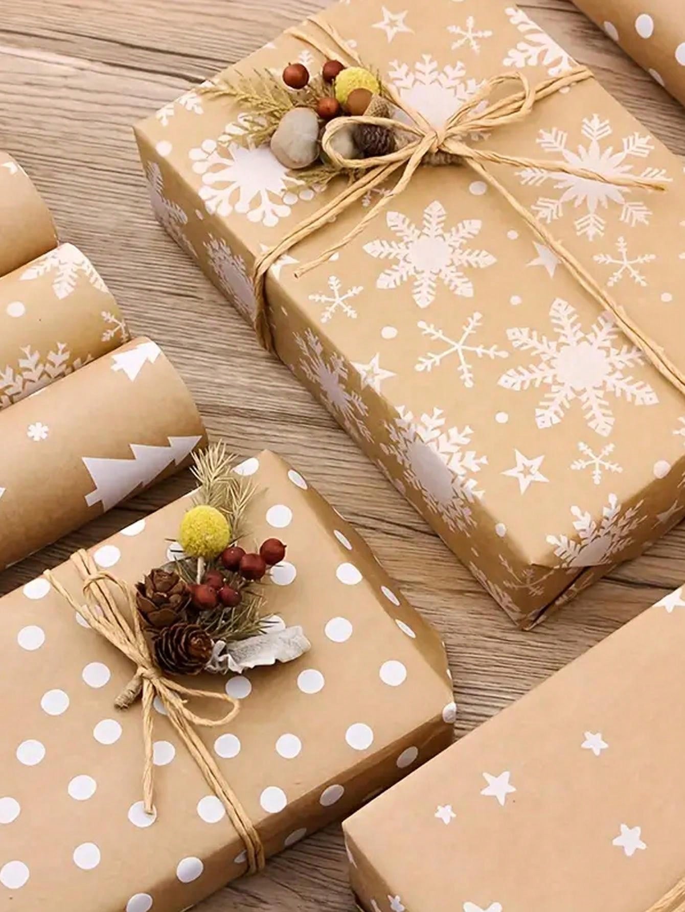 5 Sheets Christmas Wrapping Paper Kraft Gift Wrap Paper, Christmas ...