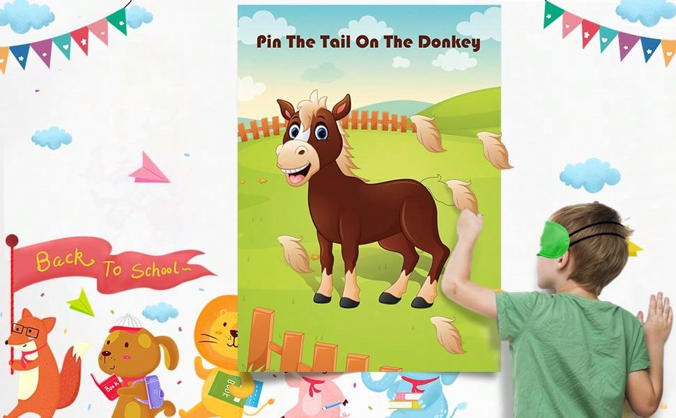 Pin The Tail On The Donkey Party Game with 30 Pcs Tails Large Donkey ...