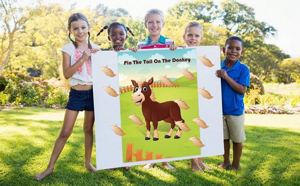 Pin The Tail On The Donkey Party Game with 30 Pcs Tails Large Donkey ...