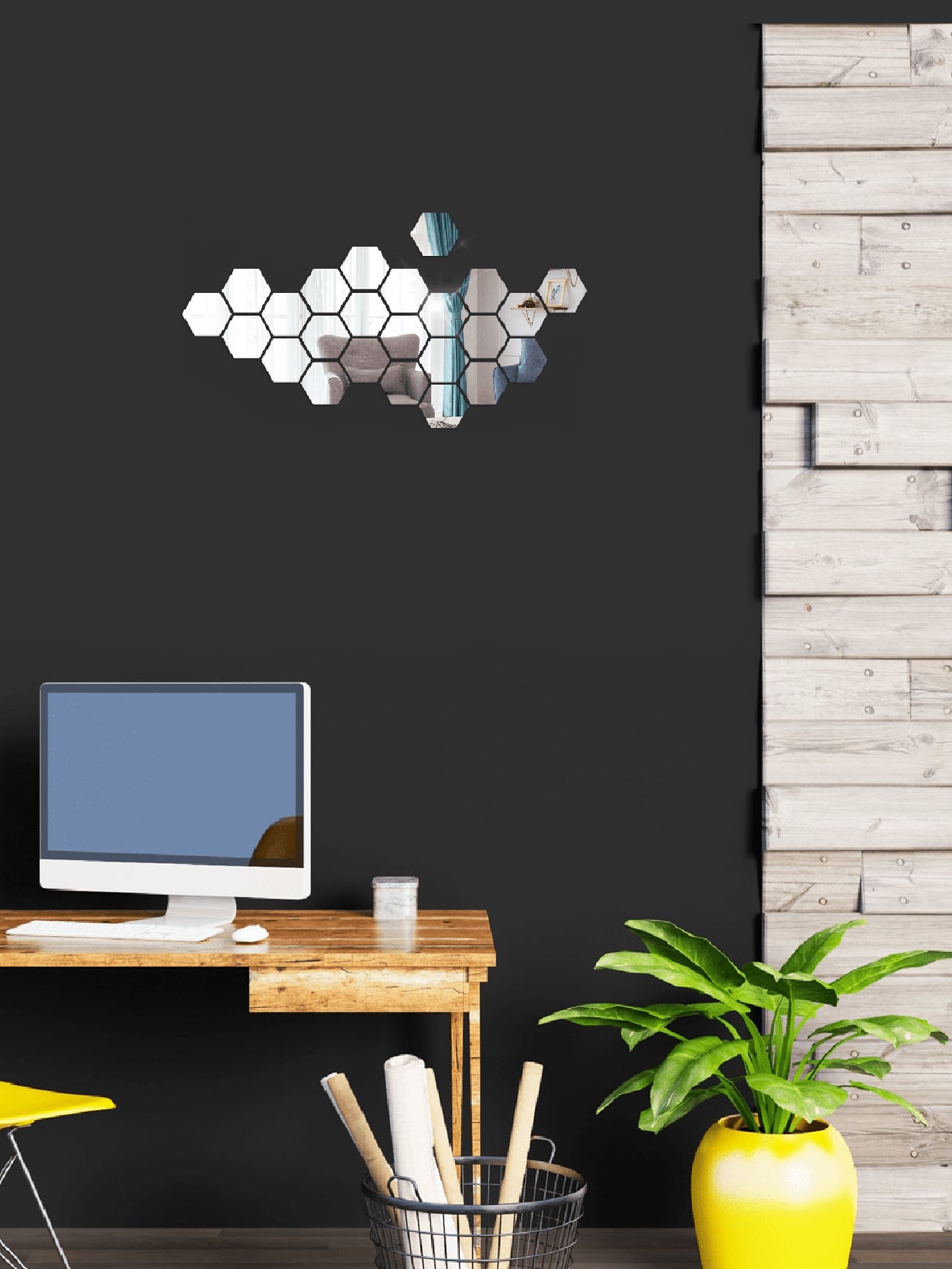 24pcs Geometric Design Decorative Mirror, Hexagon Wall Art Sticker, DIY ...