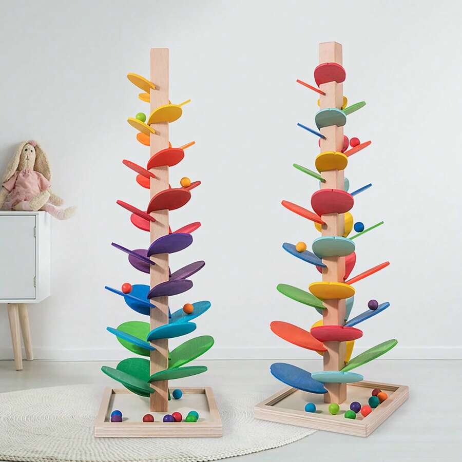 Wooden Rolling Ball Tree Baby Bead Maze Track Rainbow Building Blocks ...