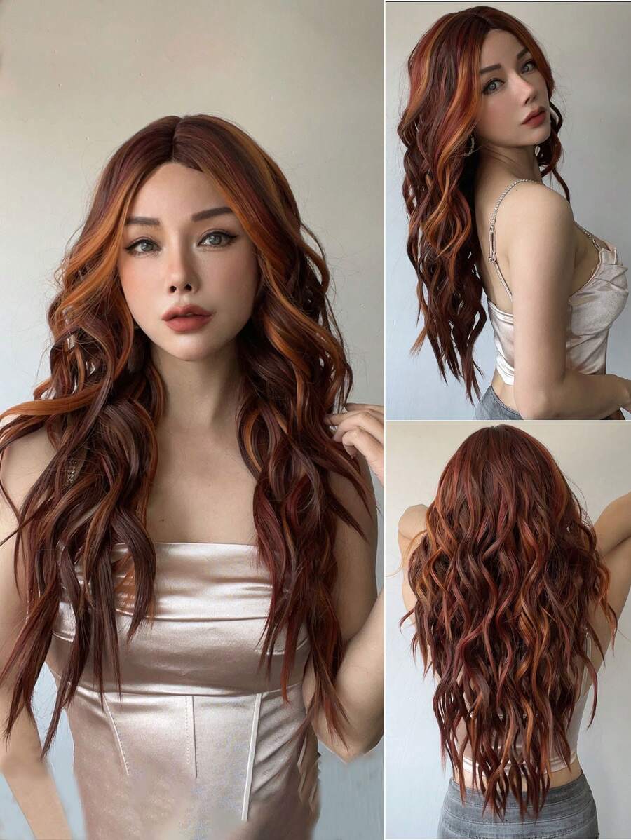28 Inch T-Shaped Lace 13 * 6 * 1 Orange Red Wavy Curly Hair Suitable ...