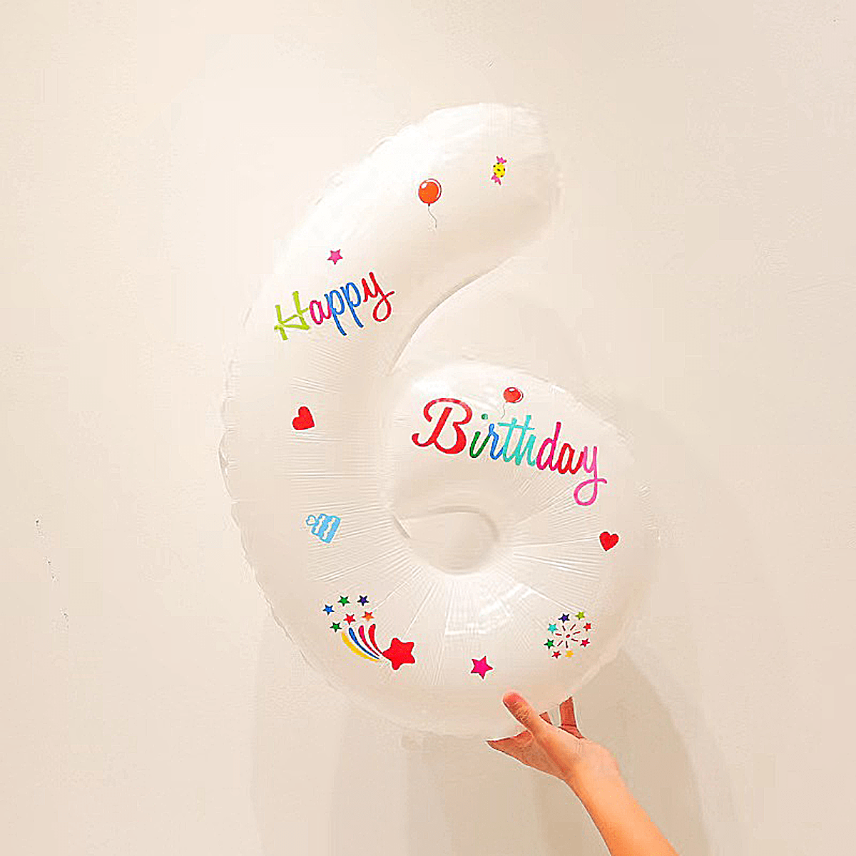 32-inch Birthday Themed White Number Balloons Set With 6 Piece Balloons ...