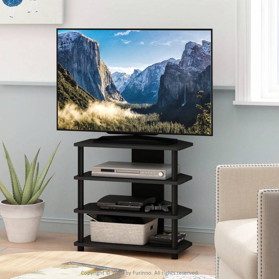 Furinno Econ Easy Assembly 4-Tier Petite TV Stand Wood TV Shelf, Simple ...