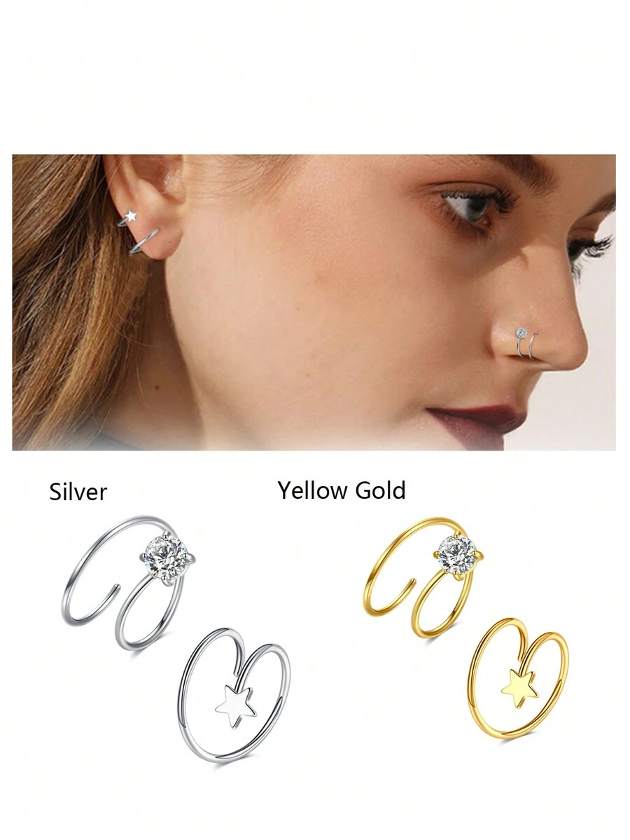 CIZME 2Pcs/Set 20G 10mm Double Hoop Nose Ring For Single Piercing ...
