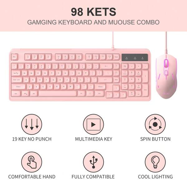 MageGee GK980 Pink Gaming Keyboard and Mouse Combo, Wired RGB Backlit ...