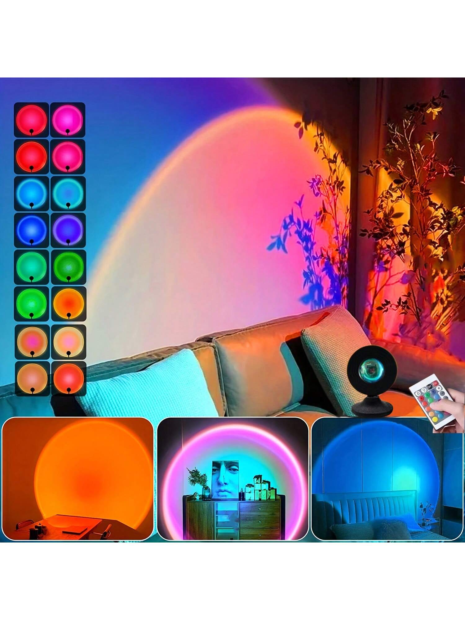 Sunset Lamp Projection Led Lights With Remote, 16 Colors Night Light ...