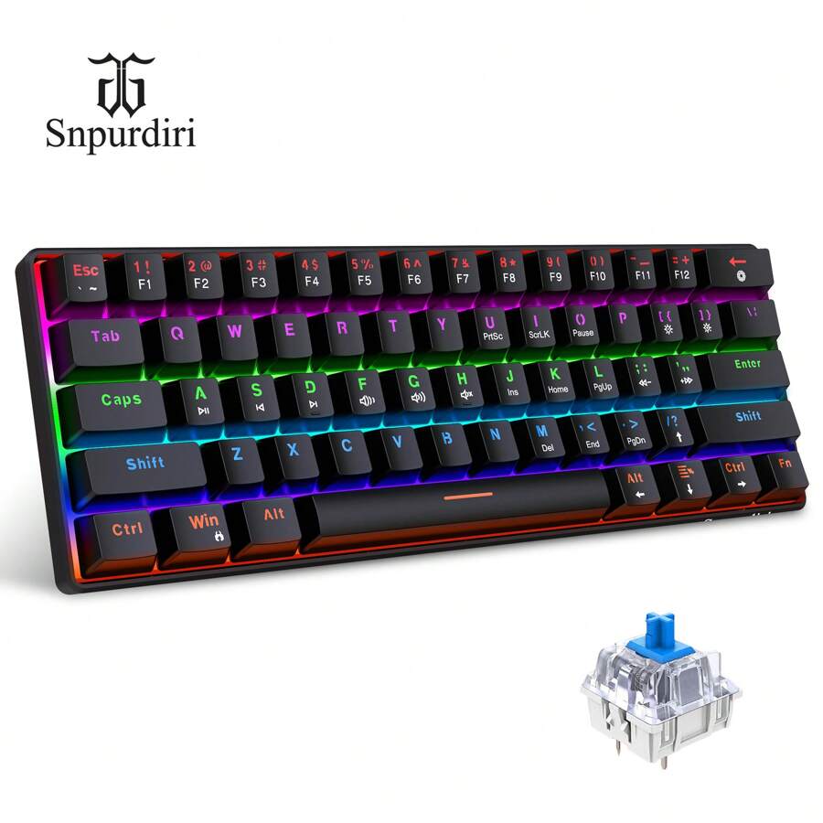 Snpurdiri Snpurdiri 60% Mechanical Gaming Keyboard, Key Line Separation, Green Axis Switch 61 ...