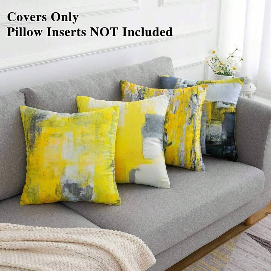 4 Pieces Of Faint Yellow Printed Pillowcases Are Suitable For Home ...