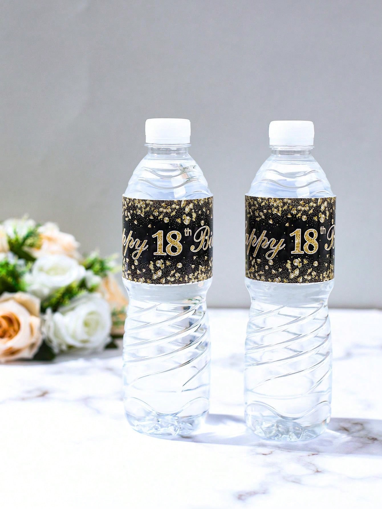 10Pcs Happy 18th Birthday Water Bottle Labels Sticker Home Decor Black ...