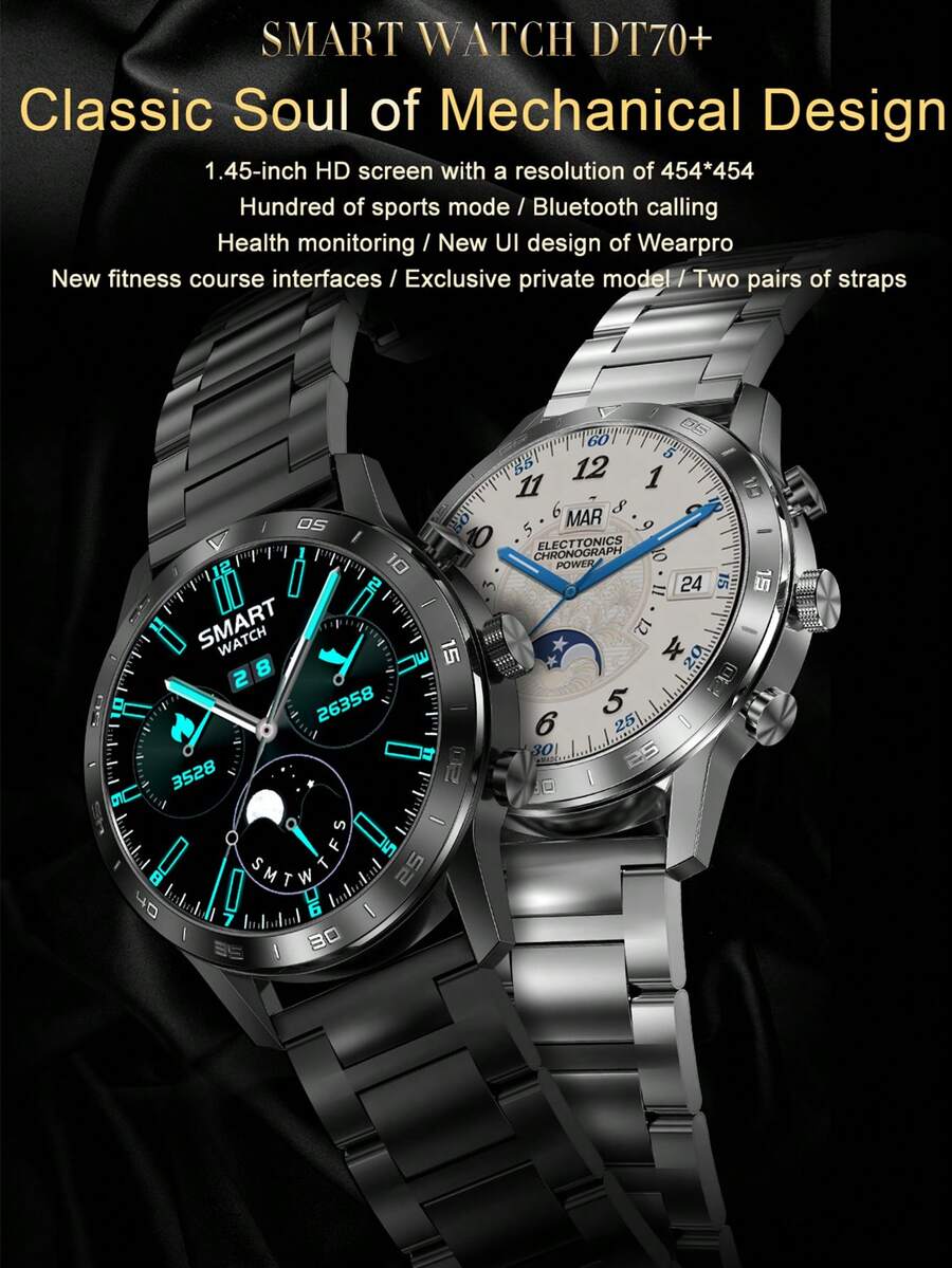 Dt70+ ビジネススマートウォッチメンズ 1.45 スクリーン Nfc ステンレス鋼防水 Bt 通話フィットネス 100+ スポーツ ...