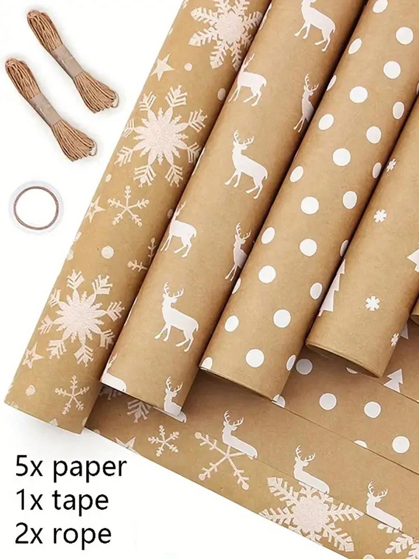 5 Sheets Christmas Wrapping Paper Kraft Gift Wrap Paper, Christmas ...