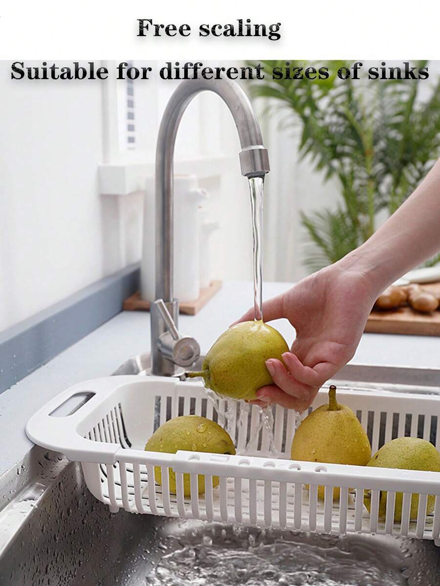 Kitchen Sink Retractable Draining Basket For Fruits & Vegetables, White ...