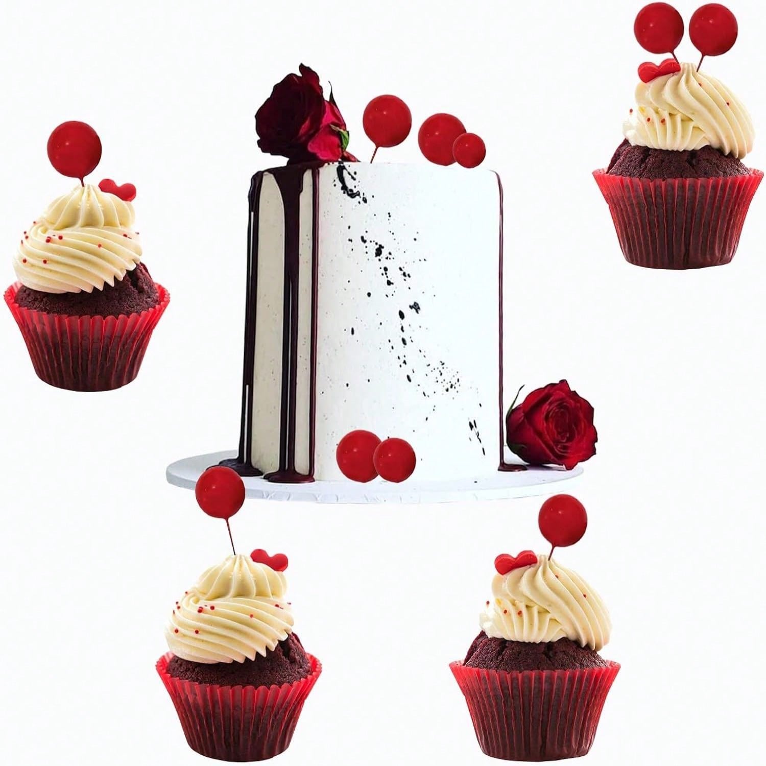 20 Pcs Balls Cake Topper Ball Shaped Cake Insert Toppers Pearl Balls ...