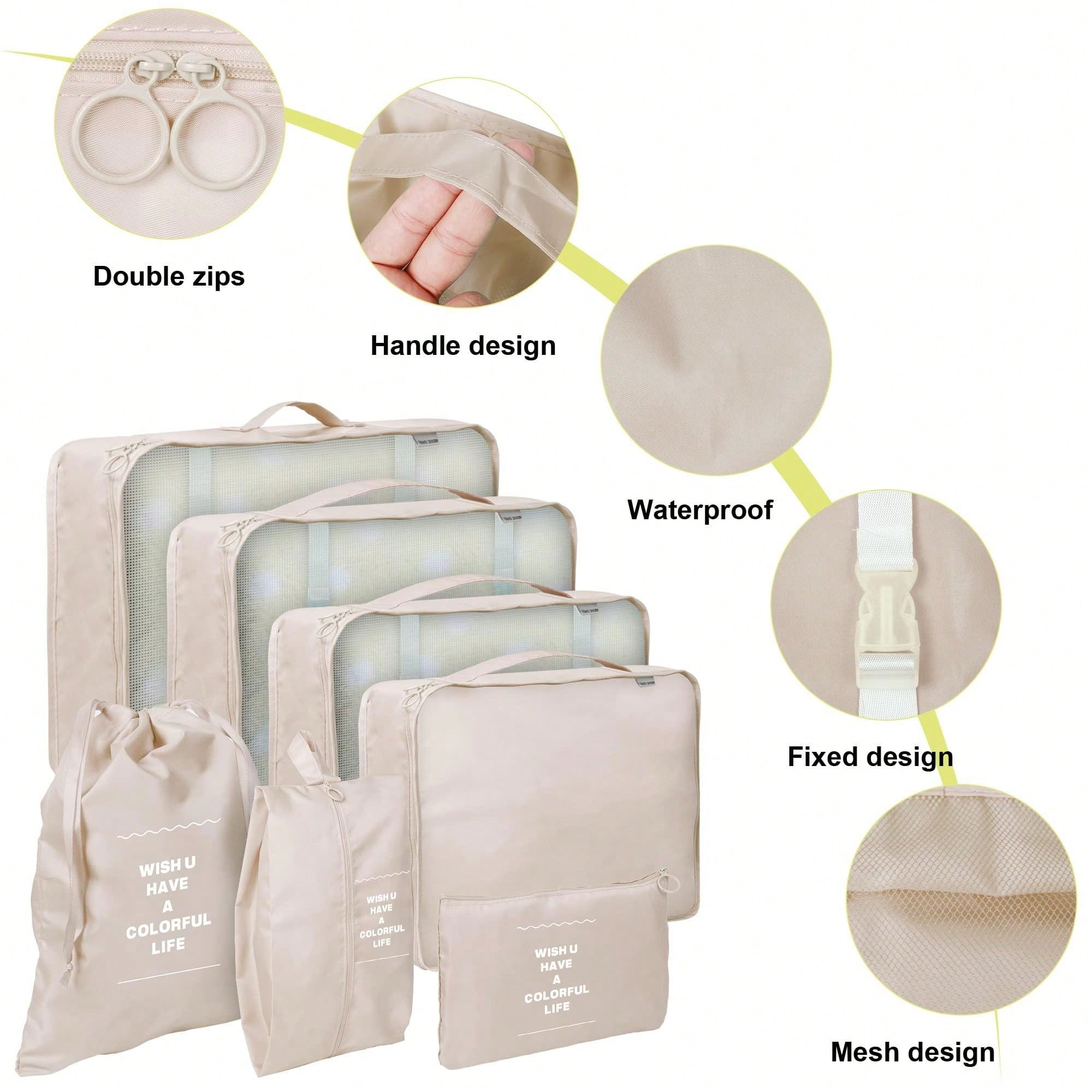 7 Set Packing Cubes for Suitcases, Travel Foldable Laundry and Shoe Bag ...