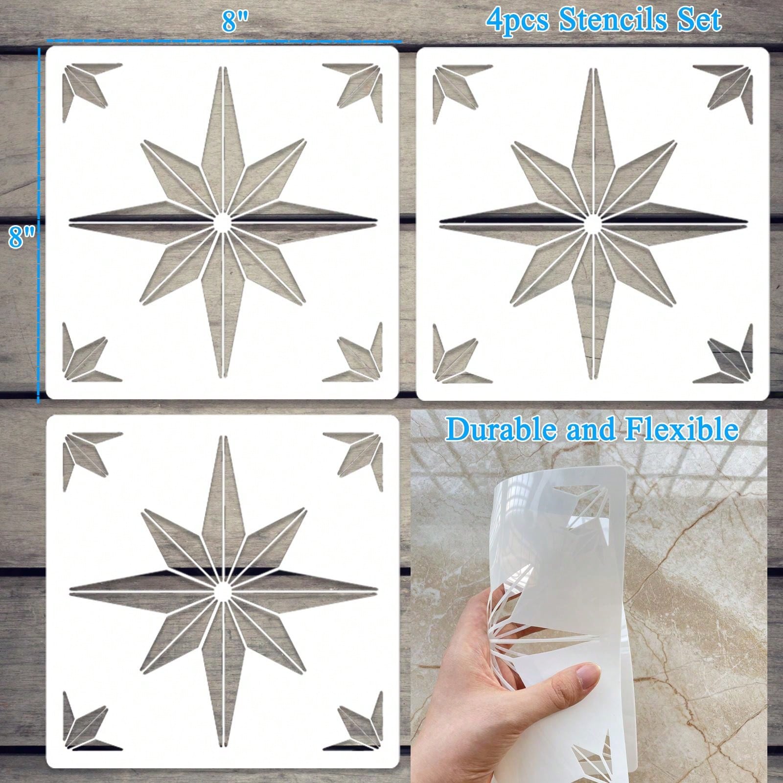 4 PCS 8x8 Inch Reusable Tile Stencils for Painting Walls, Tiles, Wood ...