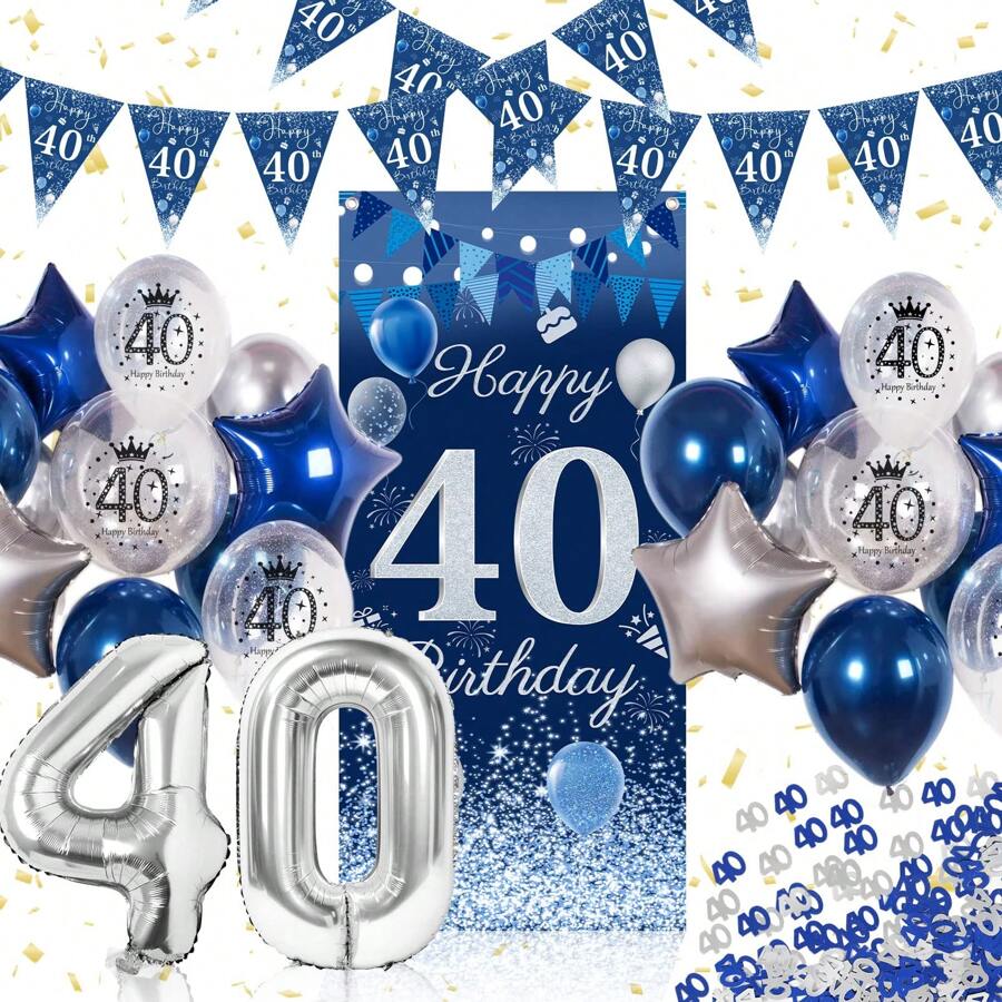 40th Birthday Balloons Set In Blue For Men And Women, Includes Happy ...