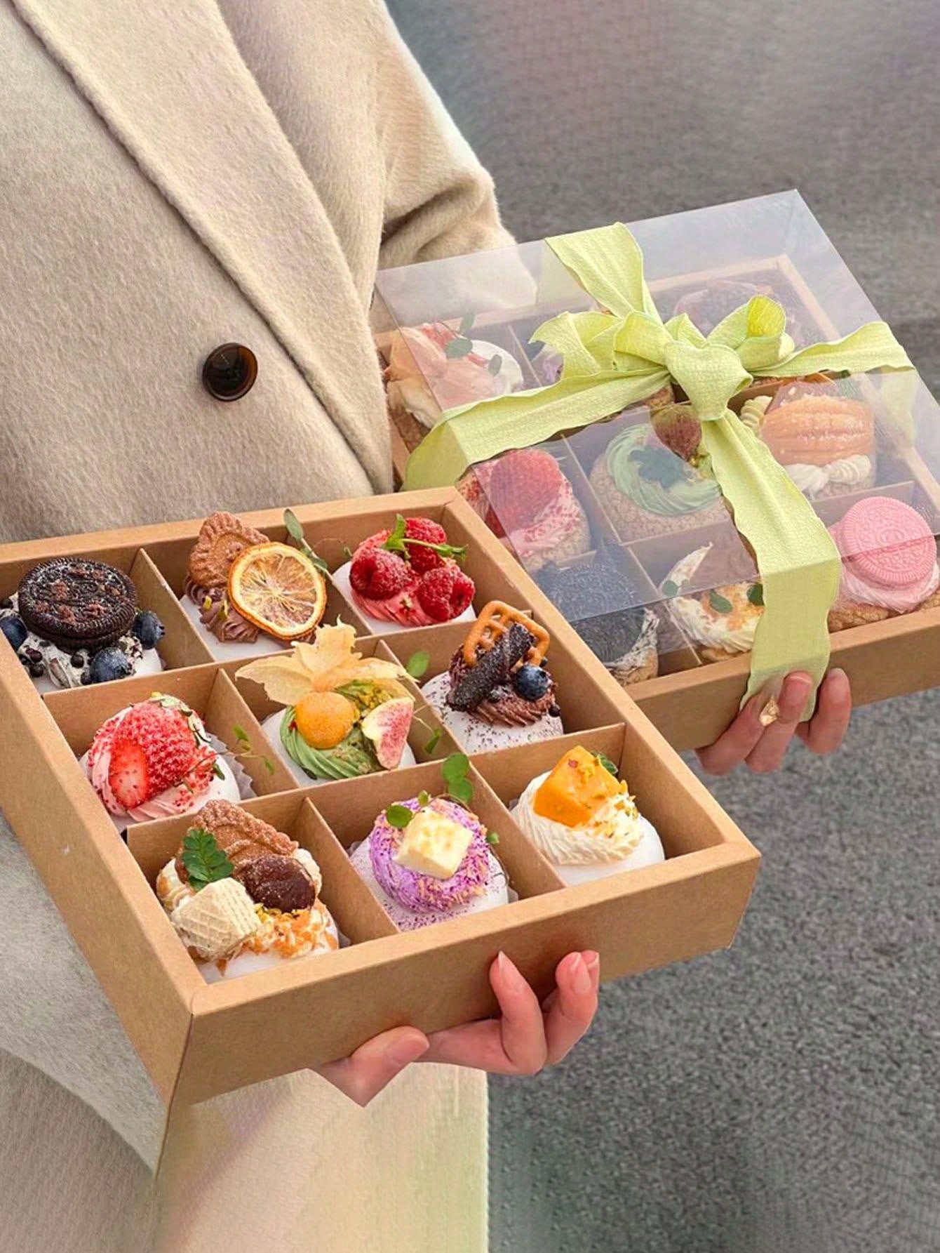 1pc Nine-grid Spring Picnic Camping Dessert Box, Disposable Clear Cake ...