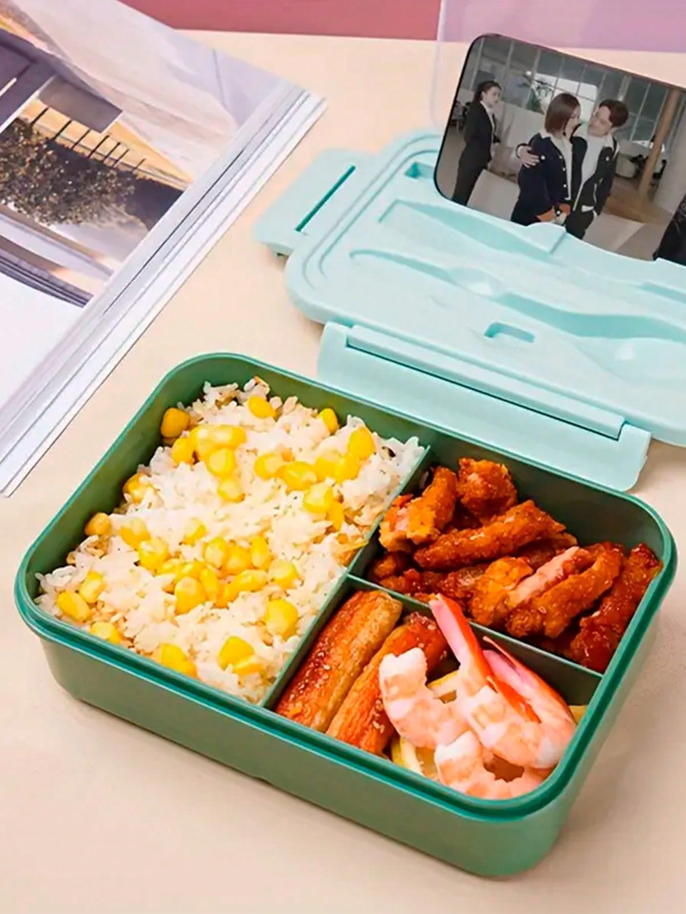 Tupper Box Lunch Rectangular De Plástico Con Cubiertos