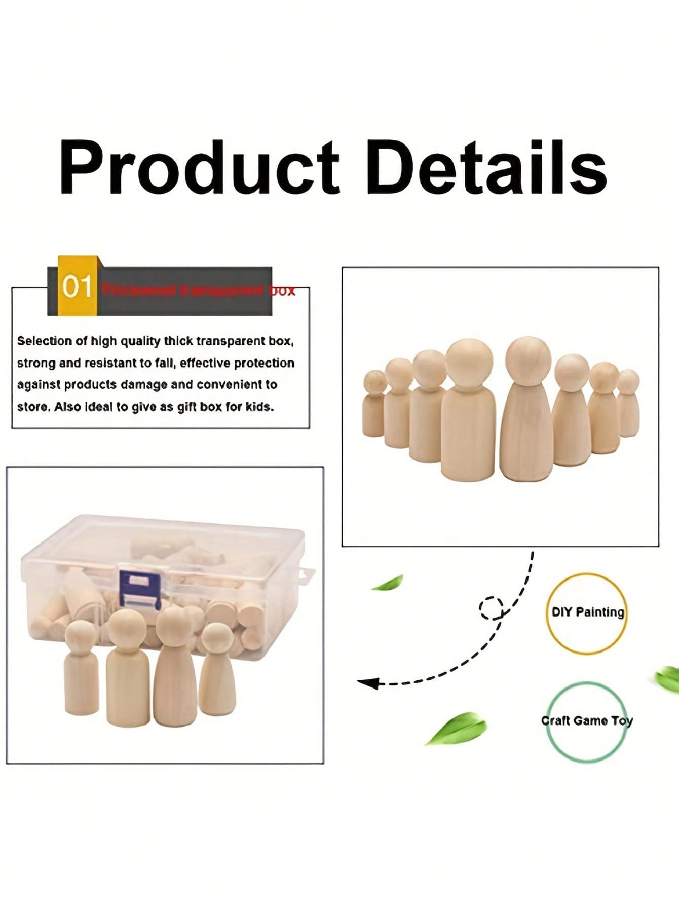 1 Box (50 Pieces) Unfinished Wooden Doll Bodies, 8 Different Shapes ...