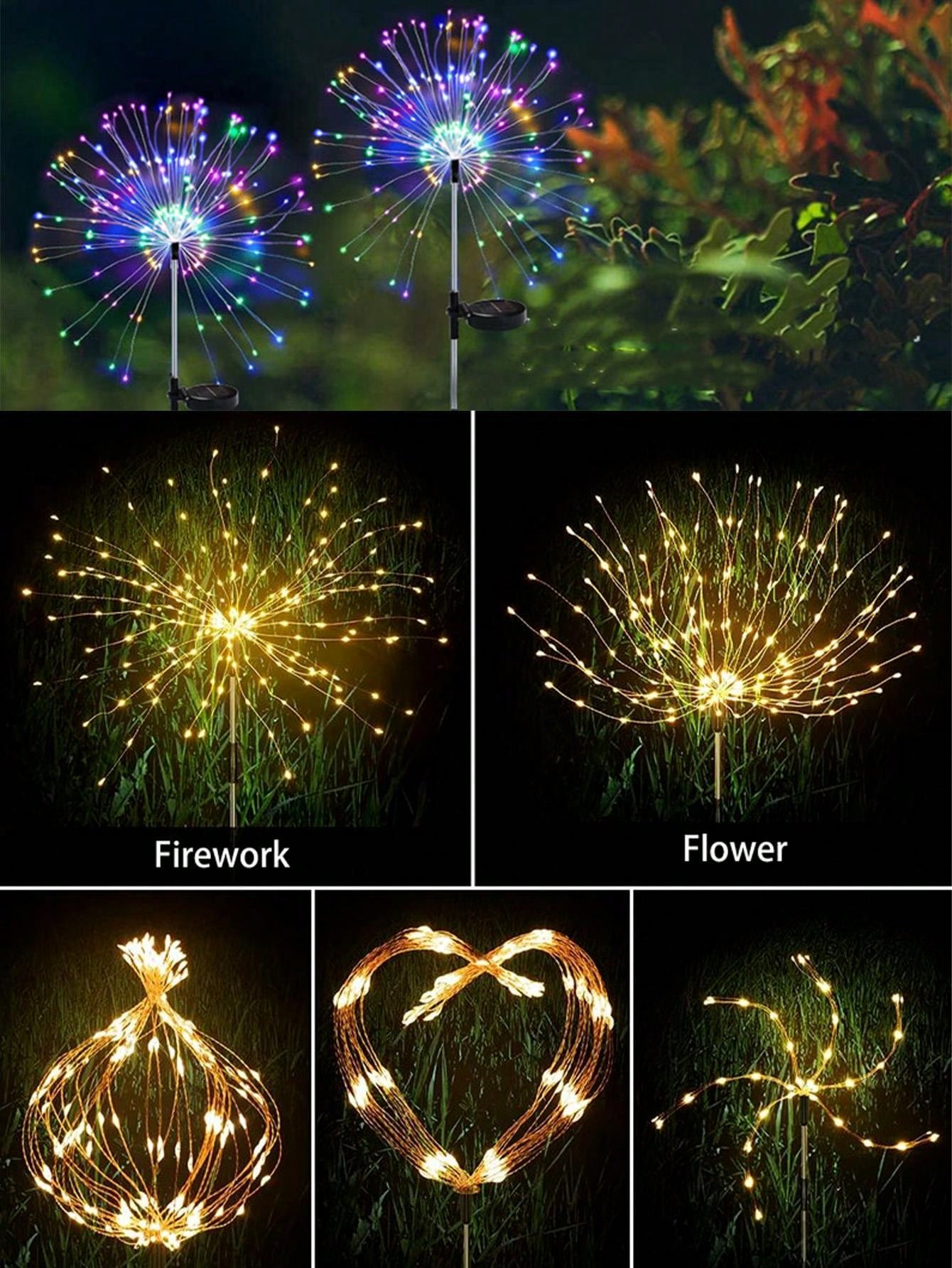 1 pack of color/warm/white 8 modes waterproof solar fireworks light, illuminate your garden with ...