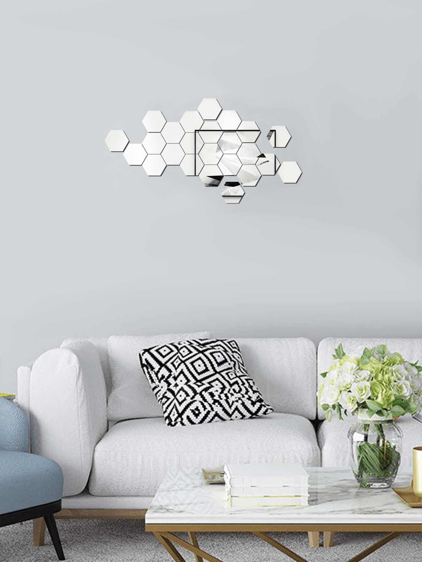 24pcs Geometric Design Decorative Mirror, Hexagon Wall Art Sticker, DIY ...