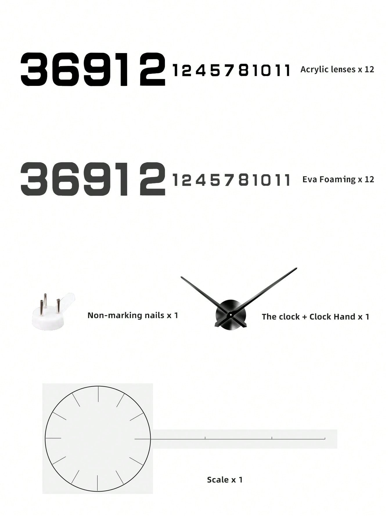 1pc Numbers Wall Clock With ,90-120cm Diy Wall Clock Creative Frameless ...