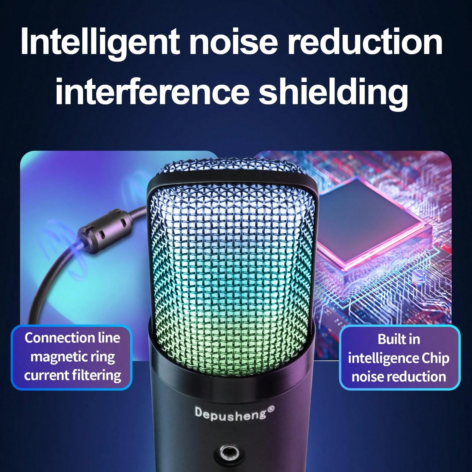 Depusheng USB Condenser Microphone RGB Gaming Mic , Plug And Play For ...