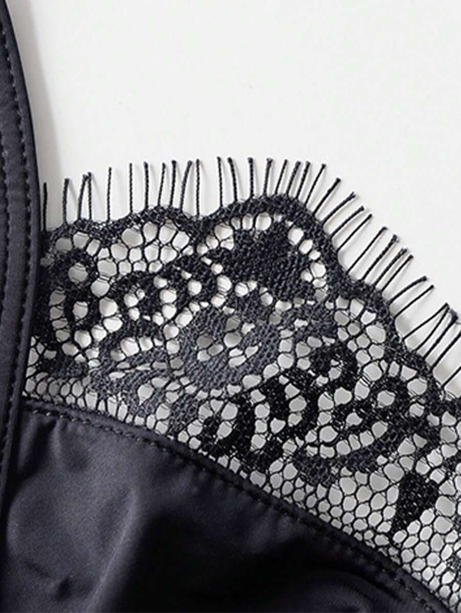 Soft Satin Bra Comfortable Underwear Wireless Lace Bralette 3/4 Cup ...