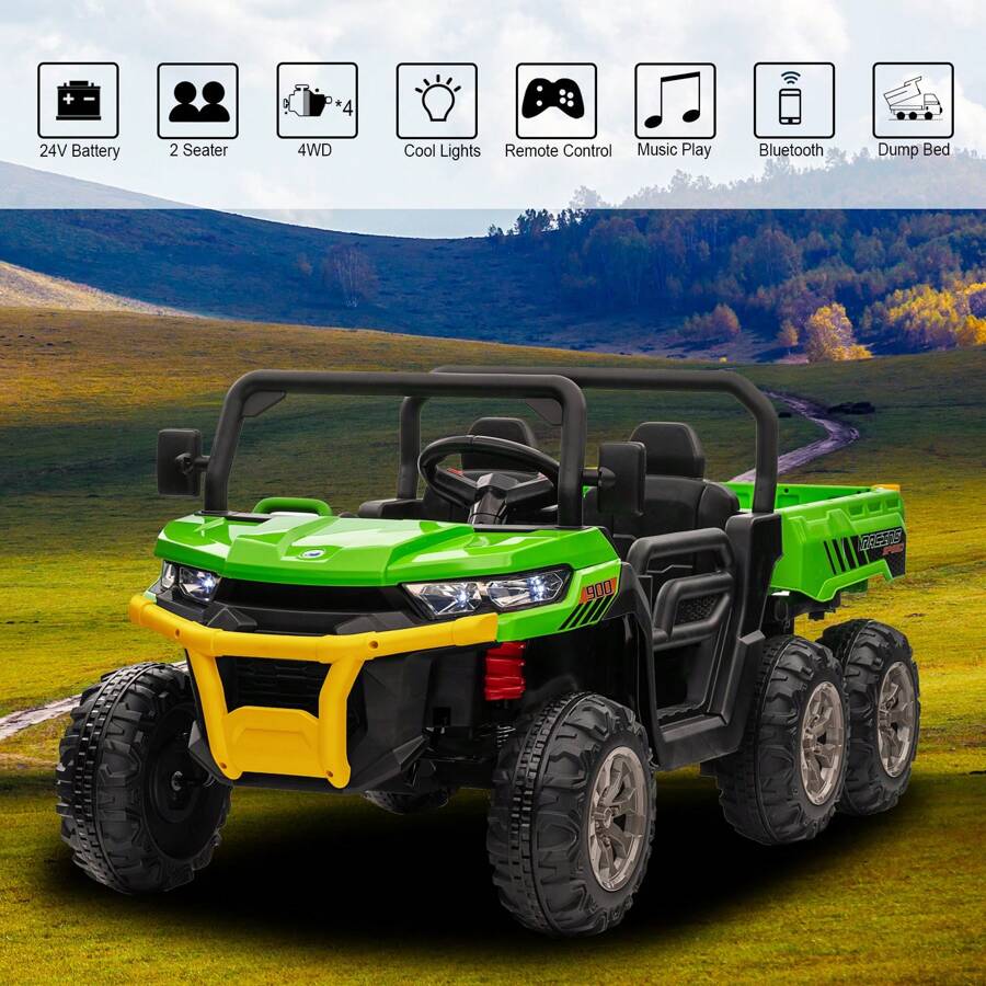 POSTACK 6x6 24V 2 Seater Electric Dump Truck for Kids, 6 Wheelers Ride ...