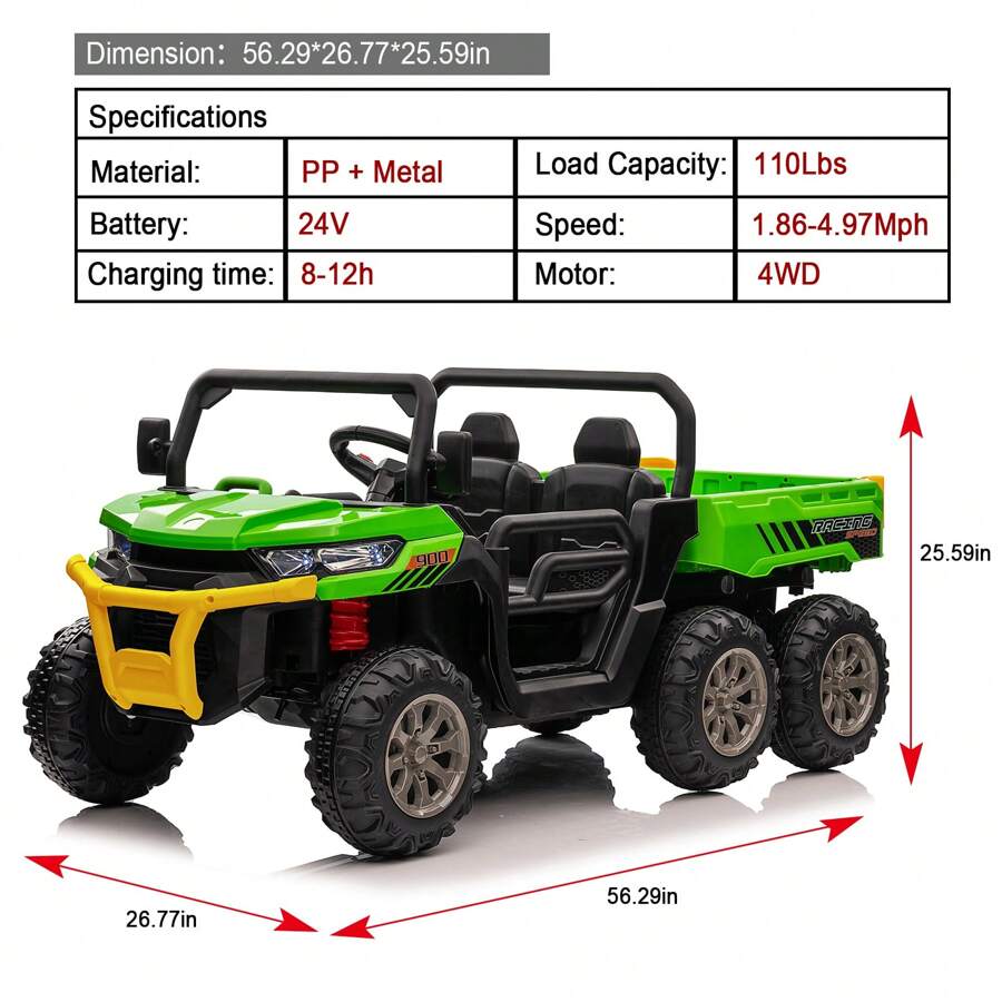 POSTACK 6x6 24V 2 Seater Electric Dump Truck for Kids, 6 Wheelers Ride ...