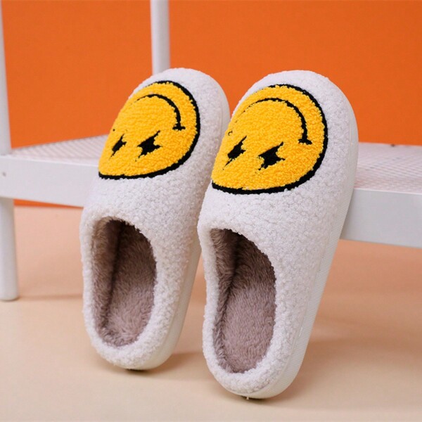 Lightning Smile Slippers for Woman and Man Happy Face Slippers Fuzzy ...