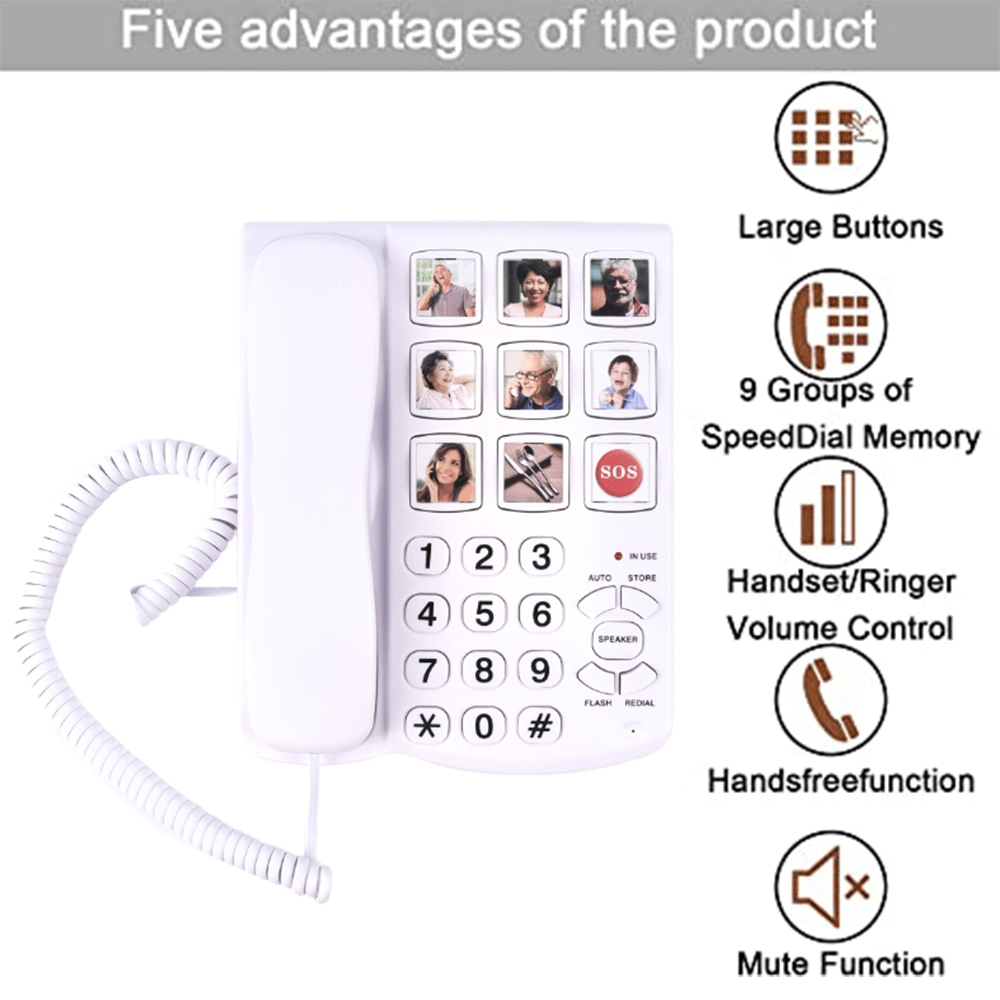 1pc Big Button Telephone Large Button Phone for Seniors, High Volume, Large Buttons, Adjustable ...