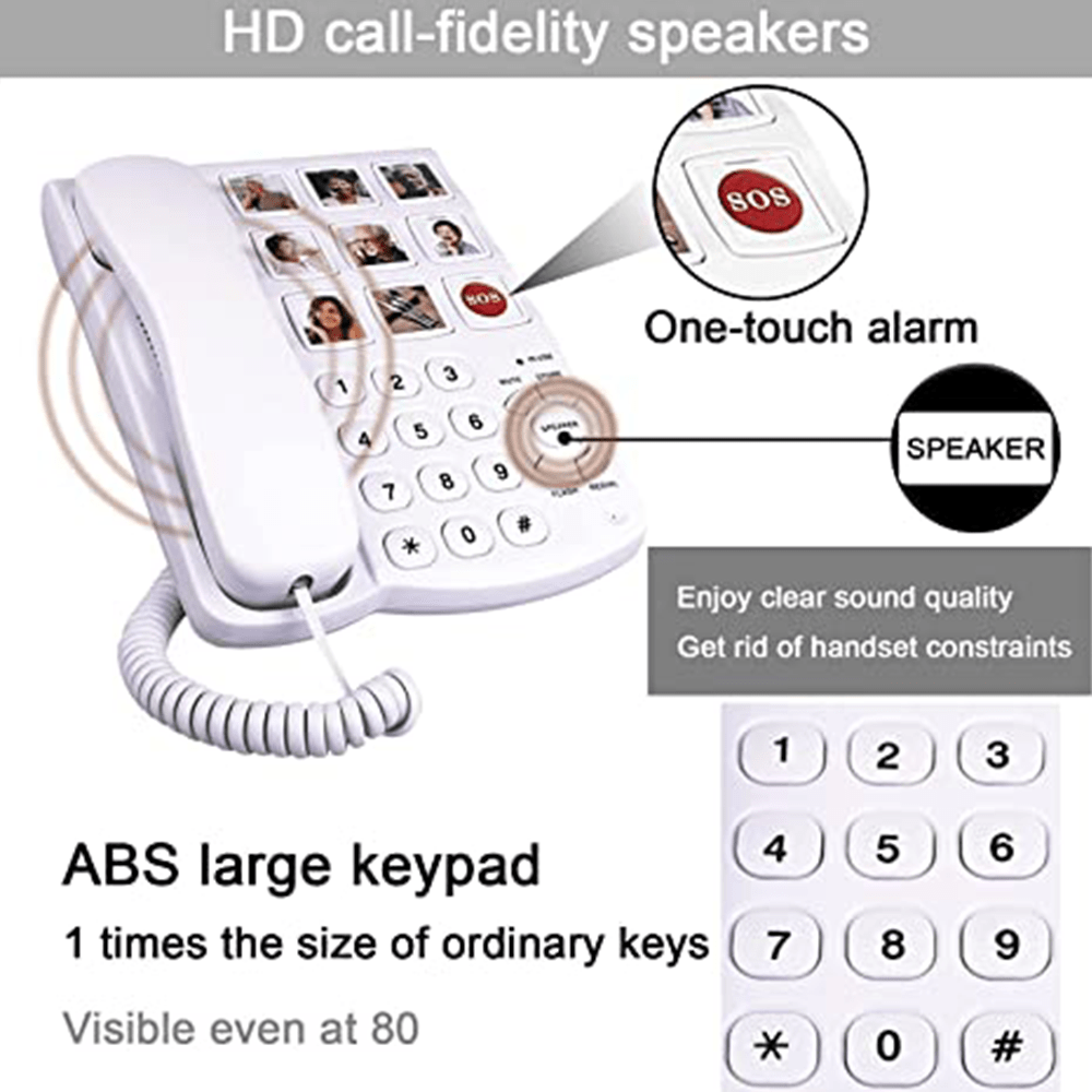 1pc Big Button Telephone Large Button Phone for Seniors, High Volume, Large Buttons, Adjustable ...