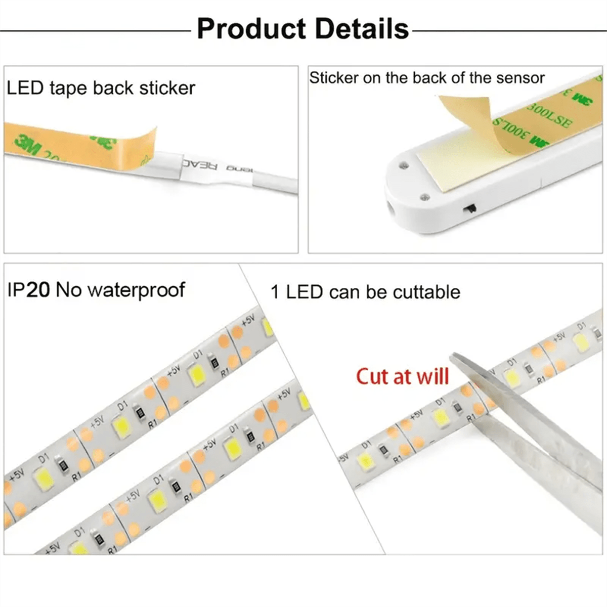 1 rol Intelligent Beweging Sensor Led lichtslinger Met timer , 60 Warm ...