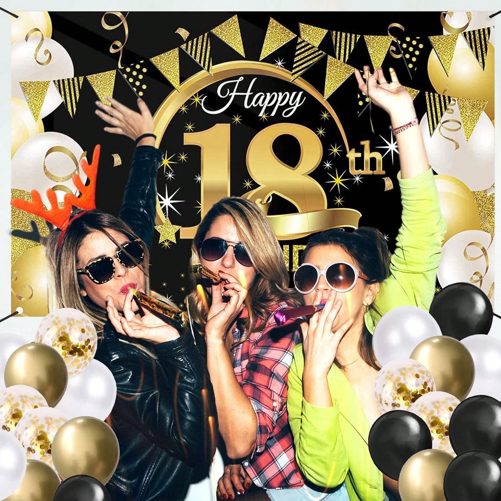 18th Birthday Happy Birthday Banner, Gold & Black Birthday Decoration ...