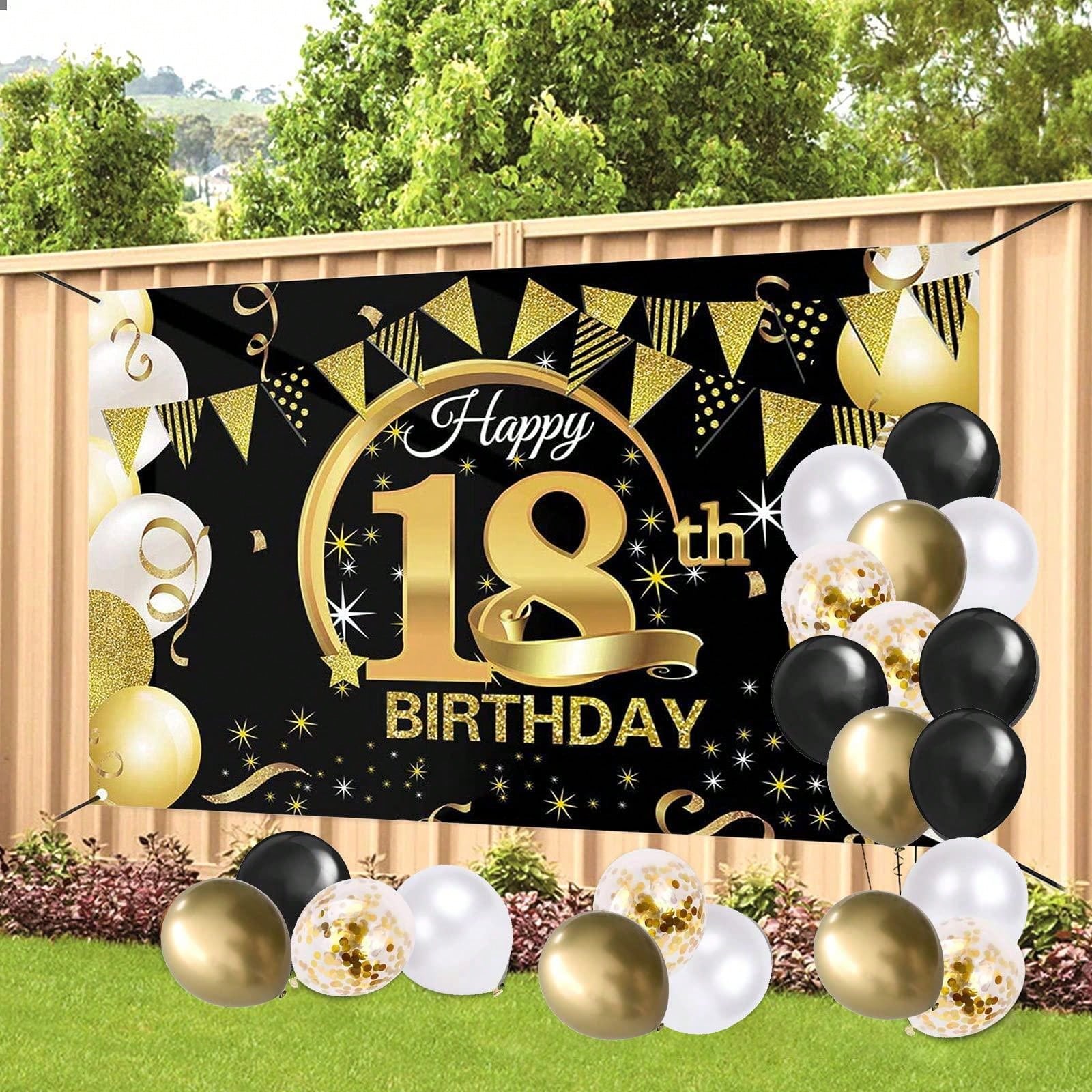 18th Birthday Happy Birthday Banner, Gold & Black Birthday Decoration ...