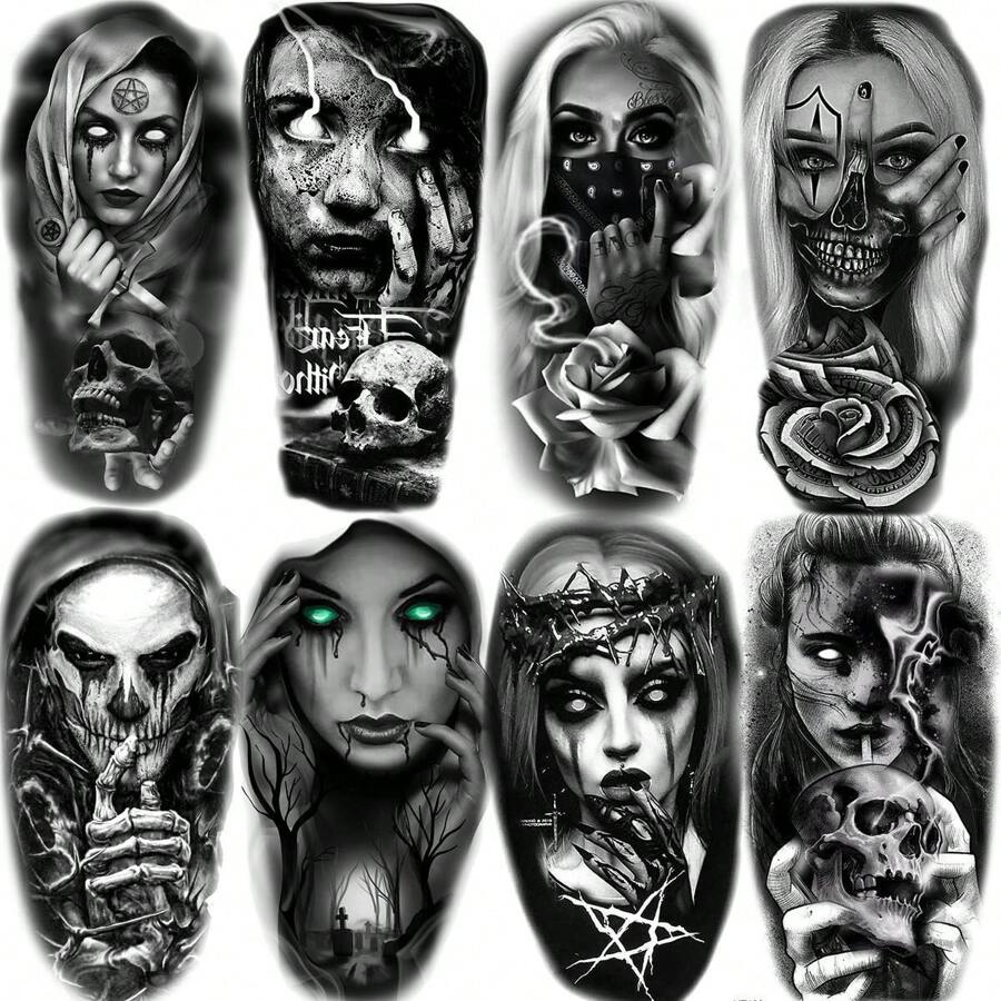 8pcs/set Large Realistic Gang Half Sleeve Tattoo For Men & Women ...
